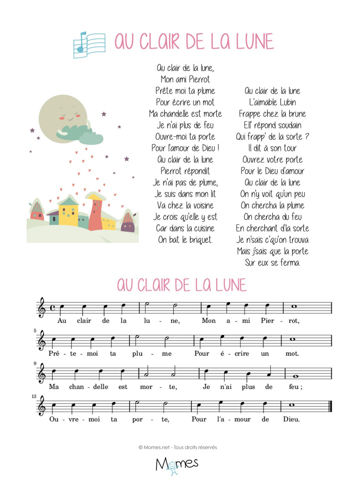 Au Clair De La Lune. Free Sheet Music For Violin. Visit tout Clair De ...